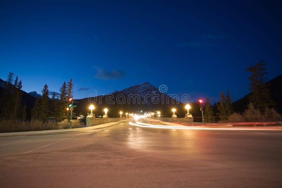 Banff at night stock photo. Image of mountain, traffic - 6594512