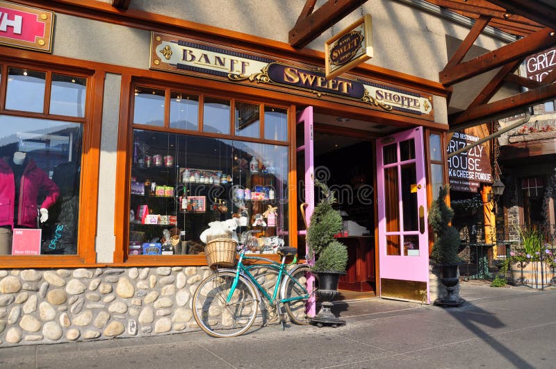 Banff Sweet Shoppe, Banff Avenue Editorial Image - Image of bicycle ...