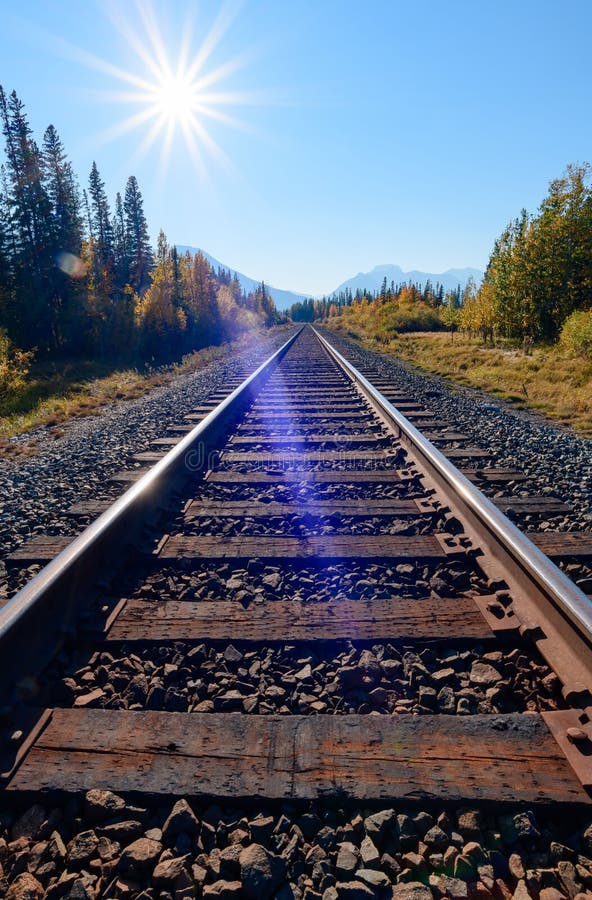Banff Train Tracks with Sun Stock Photo - Image of hike, explore: 274747052