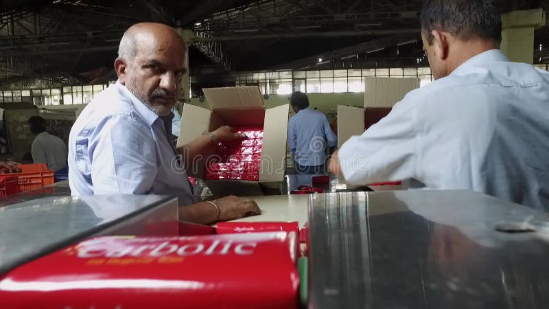 Workers Sorting and Packaging Soap in Carton Boxes Stock Video - Video ...