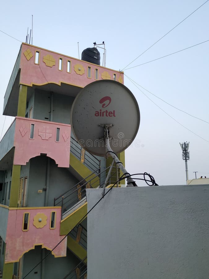 Airtel DTH Dish Back View. Airtel Dish Fixed at the Top of the Building ...
