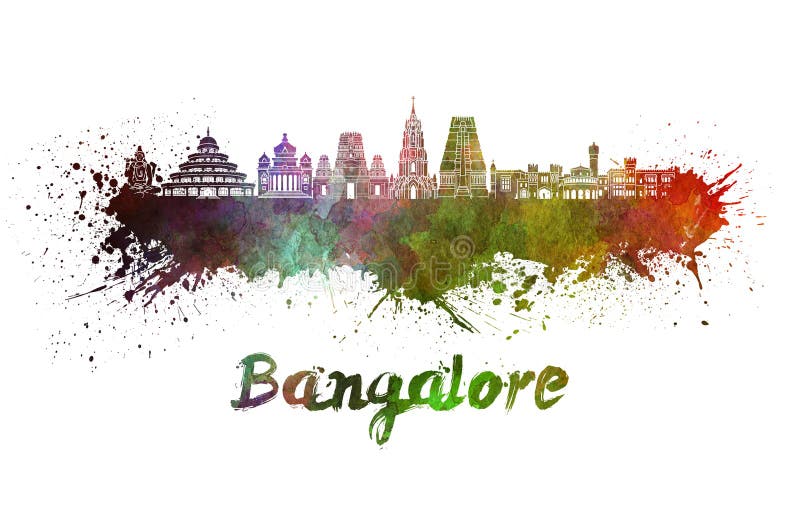 Bangalore Skyline in Watercolor Stock Illustration - Illustration of ...