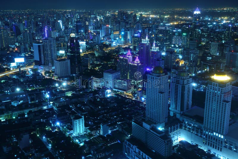 Bangkok City at Night View from Above Stock Image - Image of ...
