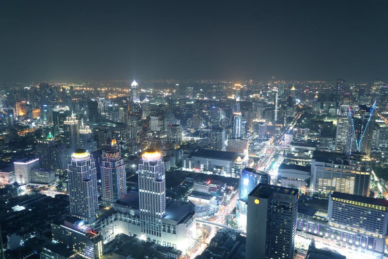 Bangkok City Top View at Night Stock Image - Image of blue, landscape ...