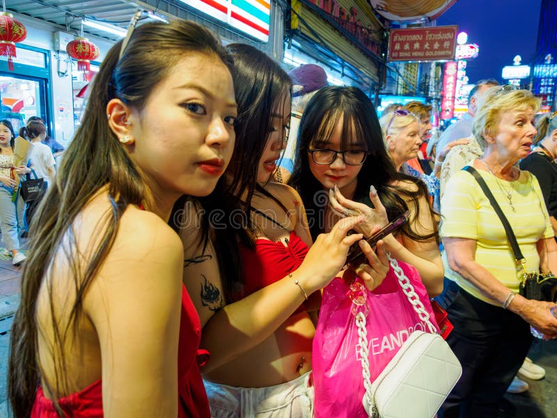 Thai Teens Enjoying Nightlife in the Street Food District of Bangkok ...