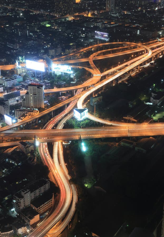 Bangkok Expressway and Highway Top View at Night Stock Photo - Image of ...
