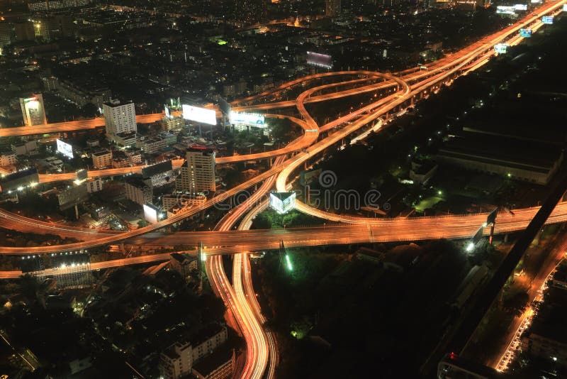 Bangkok Expressway and Highway Top View at Night Stock Image - Image of ...