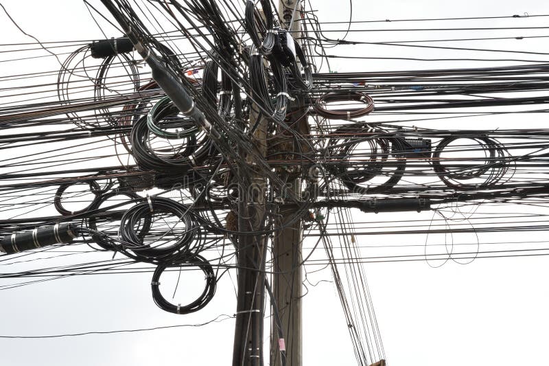Messy Wire Cables on a Wall Stock Photo - Image of manufacturing ...