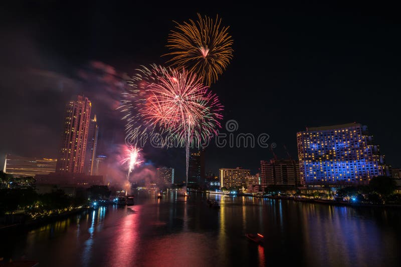 Bangkok New Year Countdown Fireworks Stock Image - Image of center ...