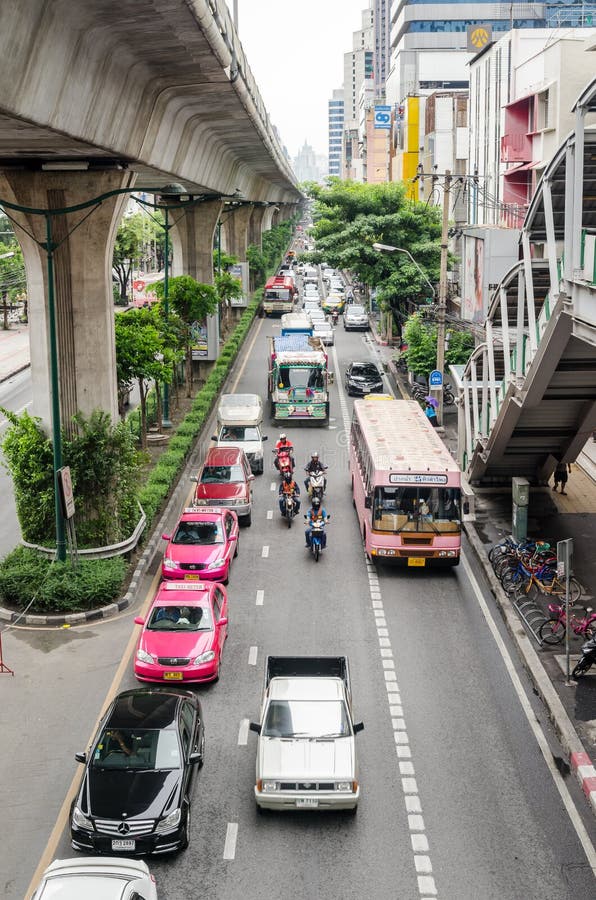 Congested Traffic, Busy & Overcrowded Road with Public Transport ...
