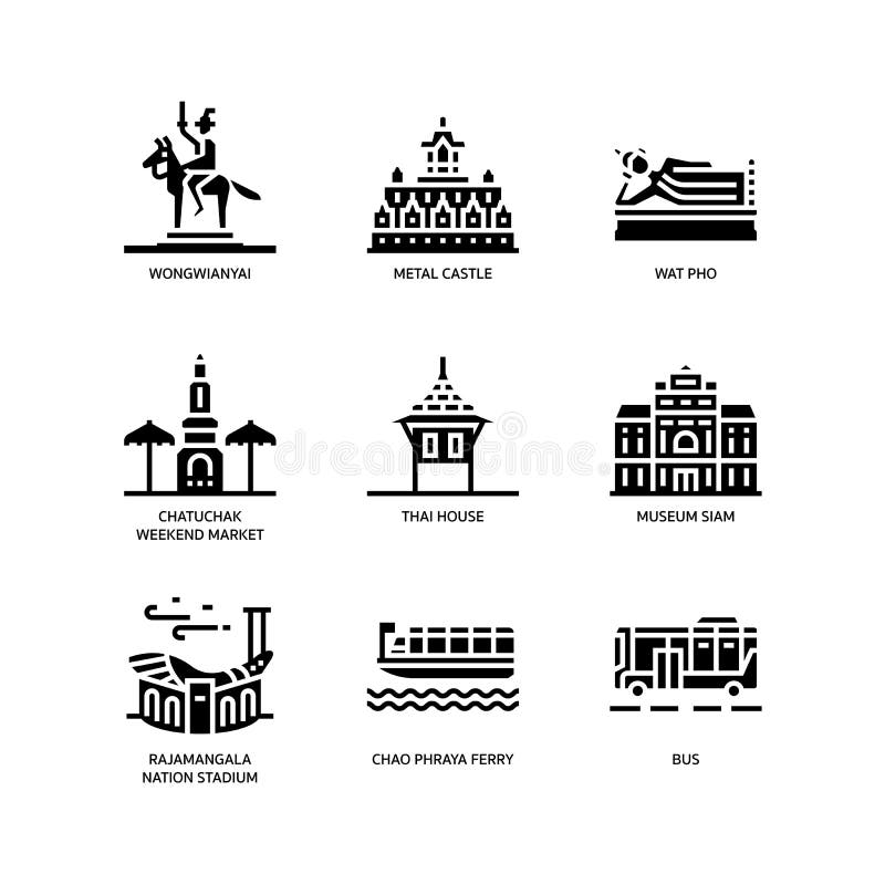 Bangkok Symbols and Landmarks Icons Stock Vector - Illustration of ...