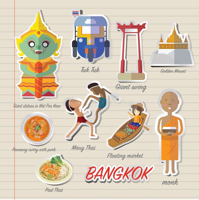 Bangkok Thailand Icon and Travel Stock Vector - Illustration of tour ...