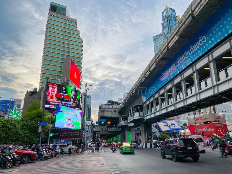 Asoke Intersection and Sky Train Station in Bangkok Thailand Editorial ...