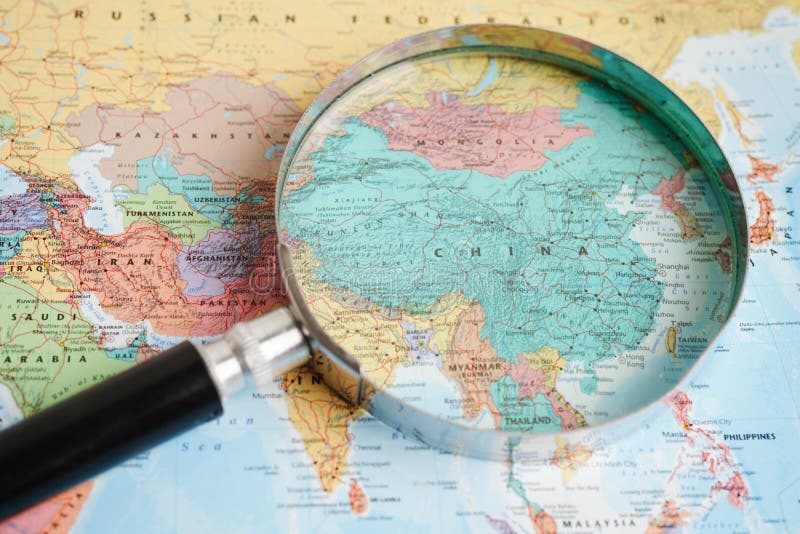 Bangkok, Thailand - May 15, 2022 Magnifying Glass on World Map ...