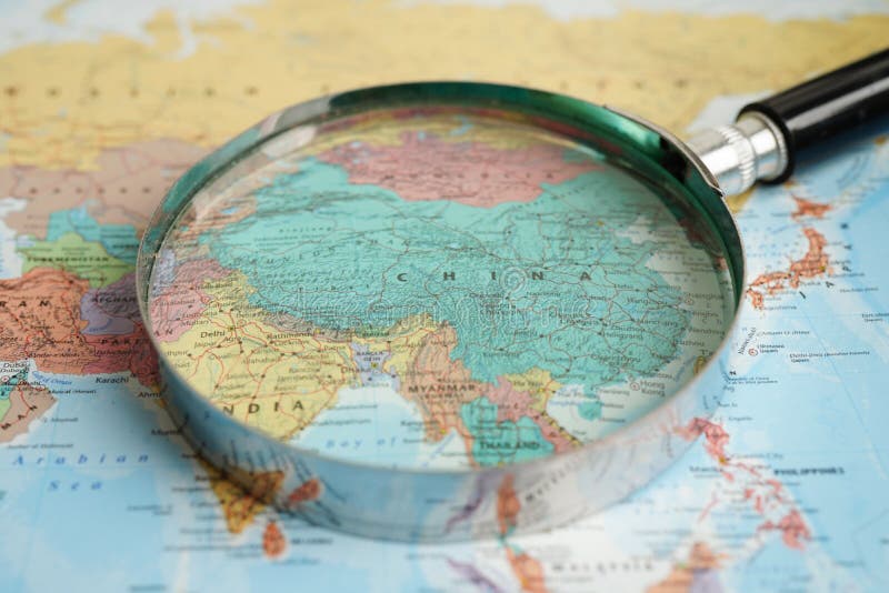 Bangkok, Thailand - May 15, 2022 Magnifying Glass on World Map Stock ...