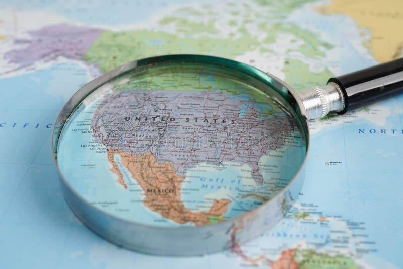 Bangkok, Thailand - May 15, 2022 Magnifying Glass on World Map Stock ...