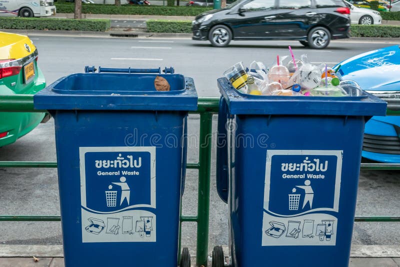 Blue Trash Bin Full of Garbage Plastic Waste Trash. Trash Plastic ...