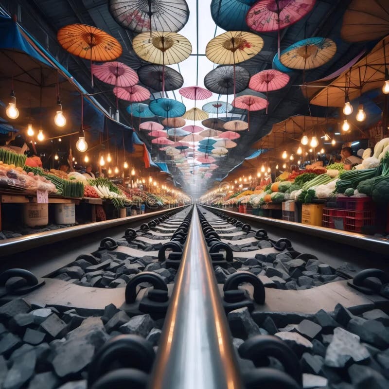 A Bangkok Train Market, Ai Generated Image Stock Image - Image of ...