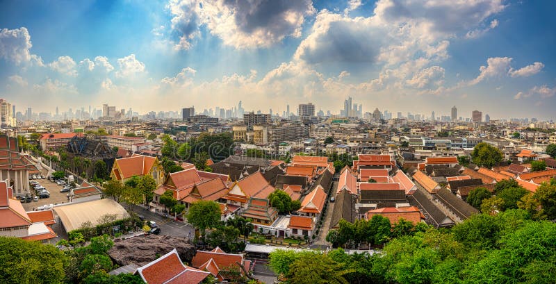 Bangkok View from Golden Mount Panoramic Stock Image - Image of horizon ...