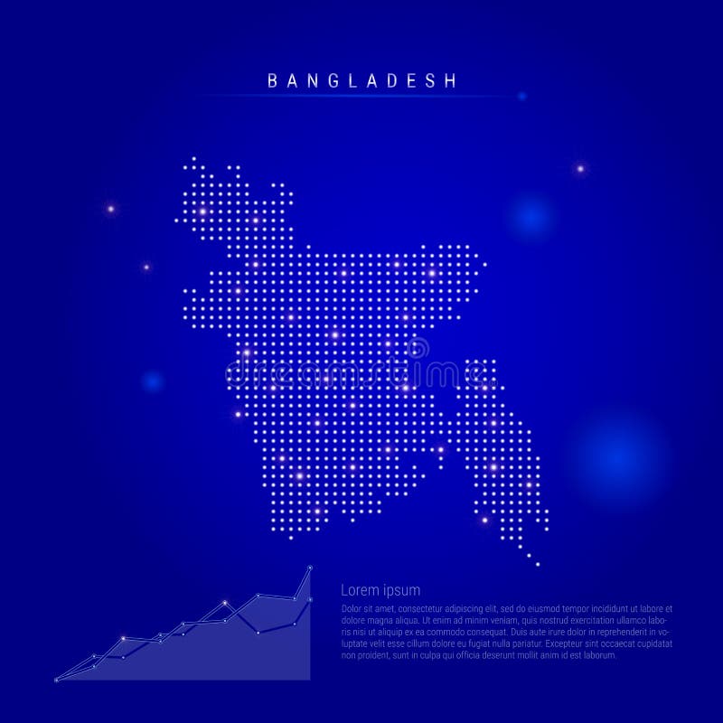Bangladesh Illuminated Map with Glowing Dots. Dark Blue Space ... Bangladesh Illuminated Map with Glowing Dots. Dark Blue Space ...