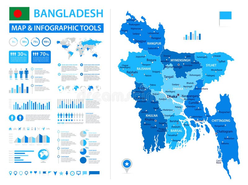 Bangladesh Infographic Map with Data Visualization Elements - Vector ...