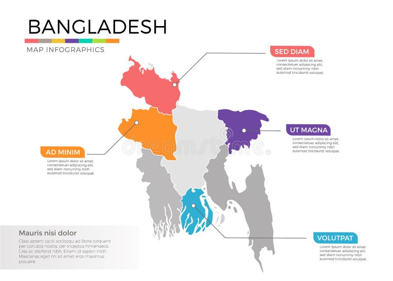 Bangladesh Map Infographics Vector Template with Regions and Pointer ...