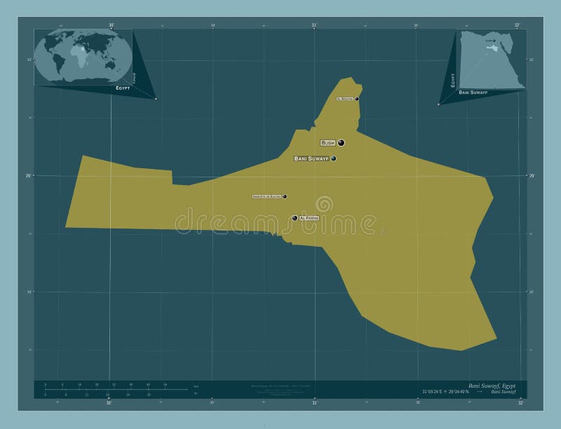 Bani Suwayf, Egypt. Solid. Labelled Points of Cities Stock Illustration ...