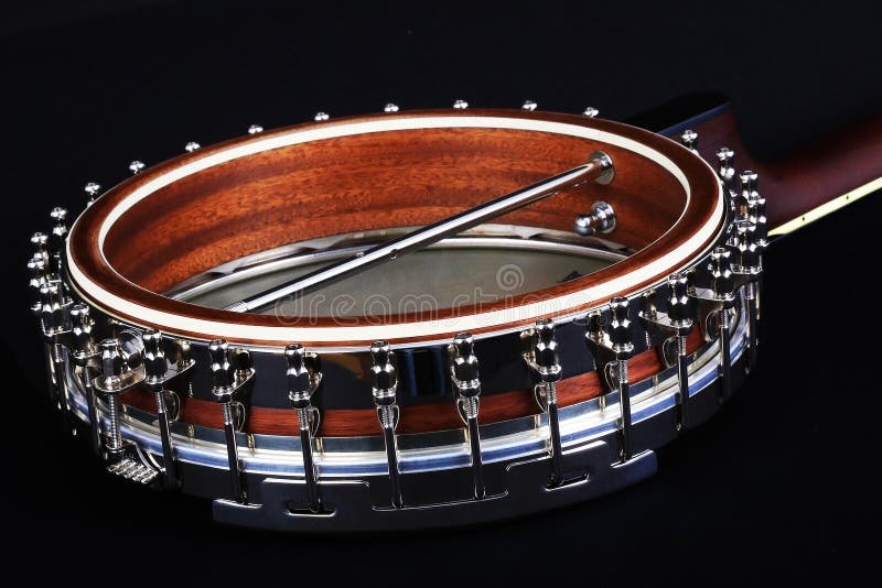 Banjo Detail on Black Background Stock Image - Image of black, neck ...
