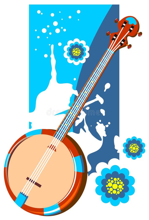 Banjo on a Grunge Background Stock Vector - Illustration of floral ...