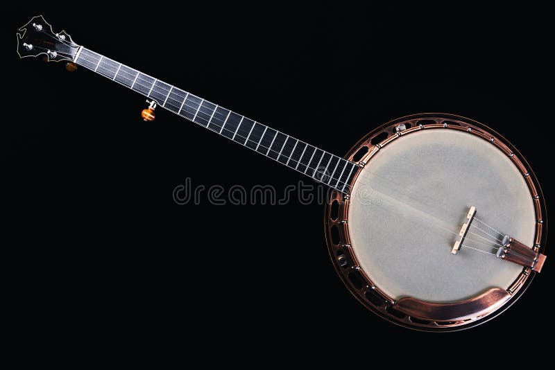 Banjo Isolated on Black Background. Stock Image - Image of pick, guitar ...
