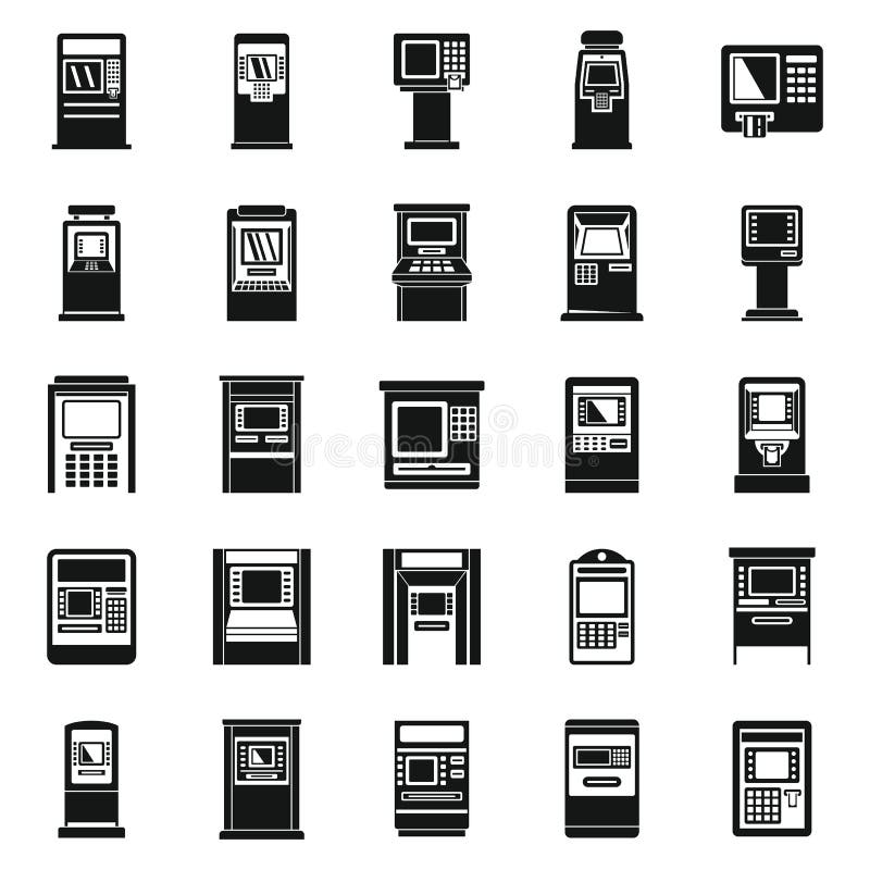 Bank Atm Machine Icons Set, Simple Style Stock Vector - Illustration of ...