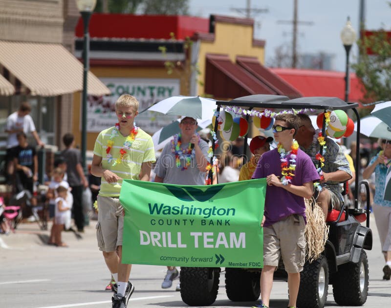 Bank Banner and Float in Parade in Small Town America Editorial ...