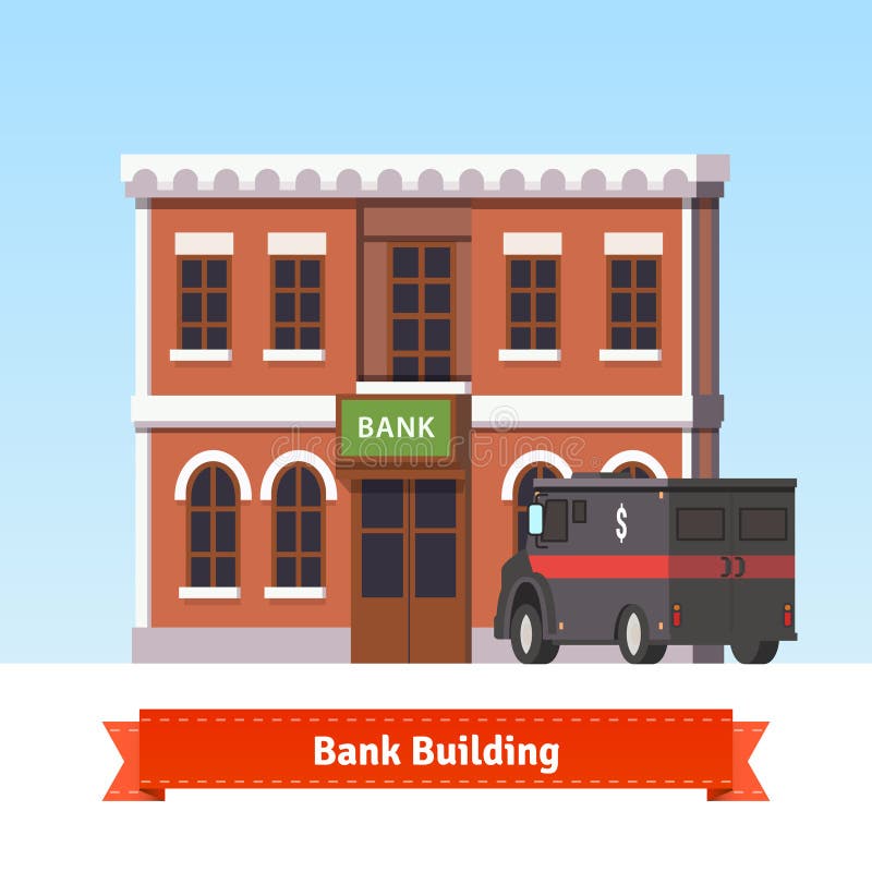 Bank Building with Armoured Truck at the Front Stock Vector ...