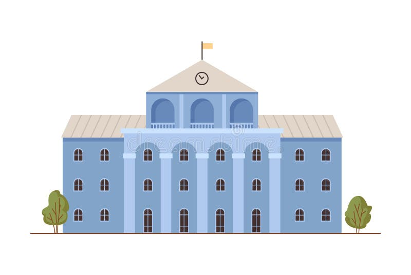 Bank Building with Columns and Flag on Top of Roof Stock Vector ...