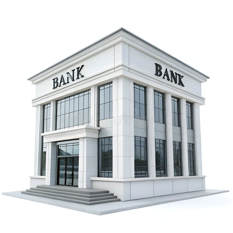 Bank Building Concept Isolated on White Background Stock Illustration ...