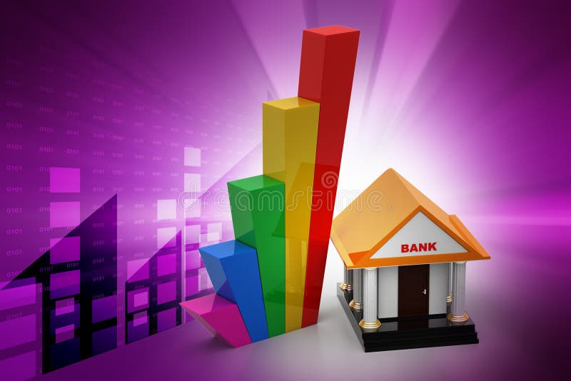 Bank Building with Growth Graph Stock Illustration - Illustration of ...