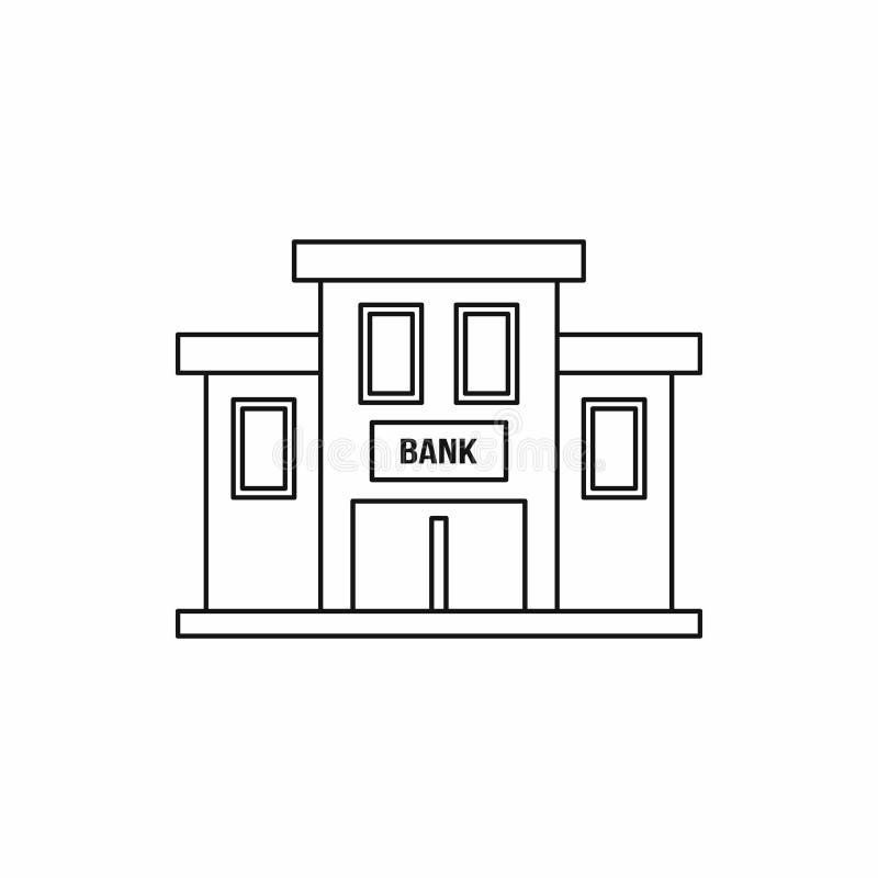 Bank Building Icon, Outline Style Stock Illustration - Illustration of ...