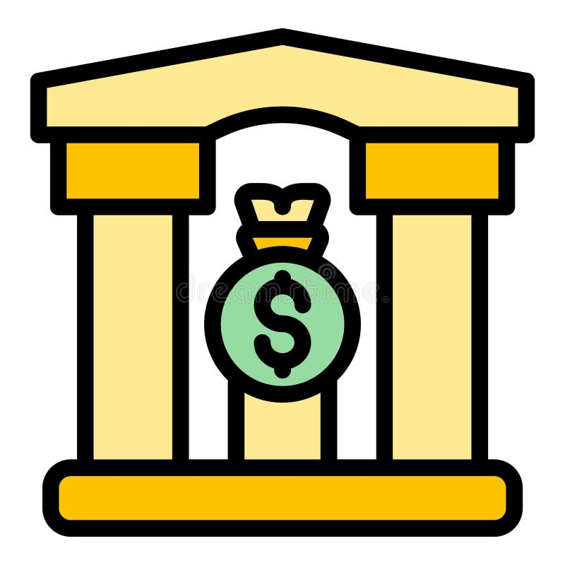 Bank Building Icon, Flat Style Stock Vector - Illustration of currency ...