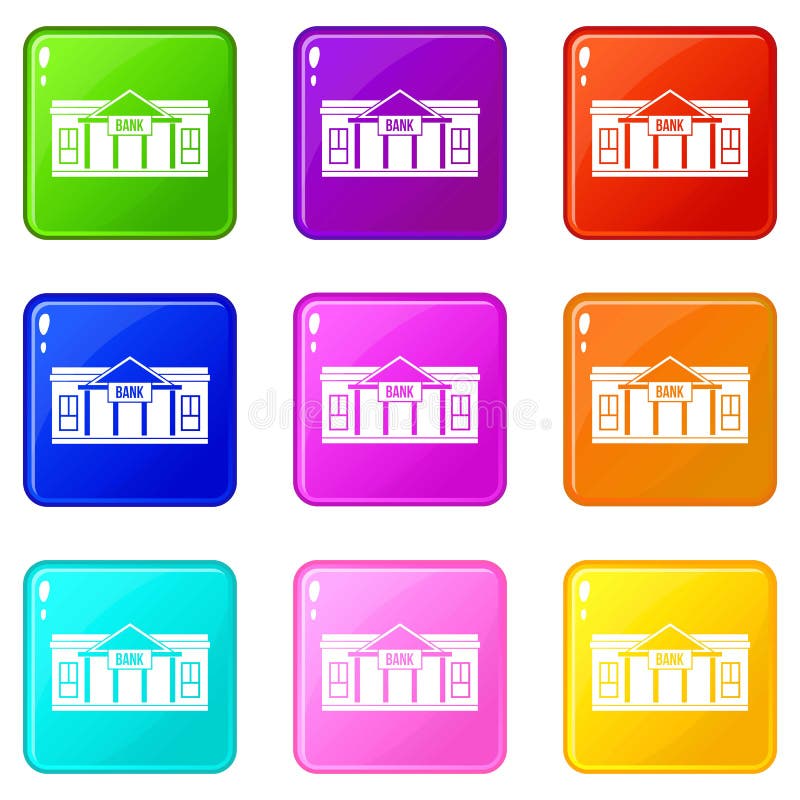 Bank Building Icons 9 Set Stock Illustrations – 138 Bank Building Icons ...