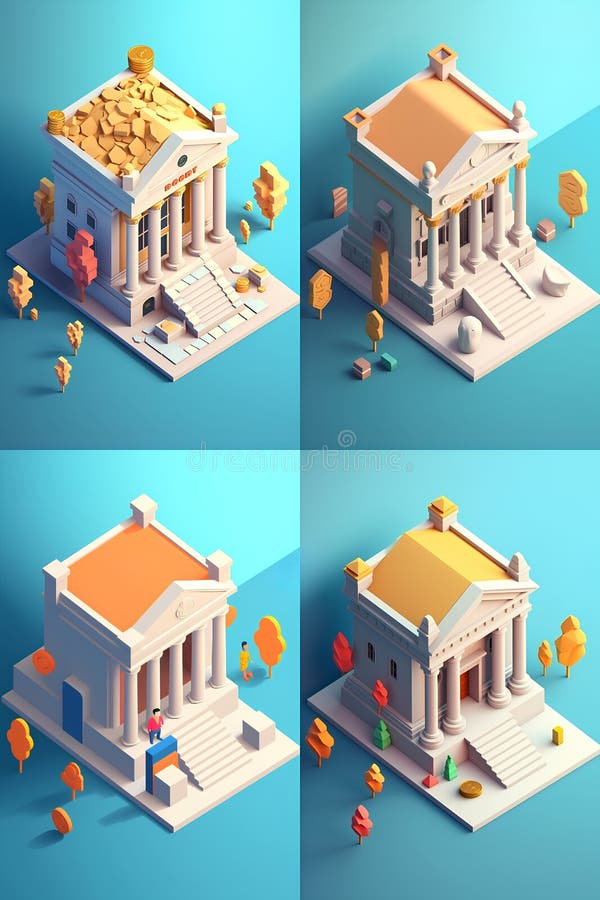 Bank Building Isometric Concept with Bank Building and Coins Isolated ...