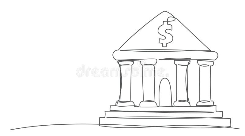 Bank Building One Line Drawing Isolated on White Background Stock ...
