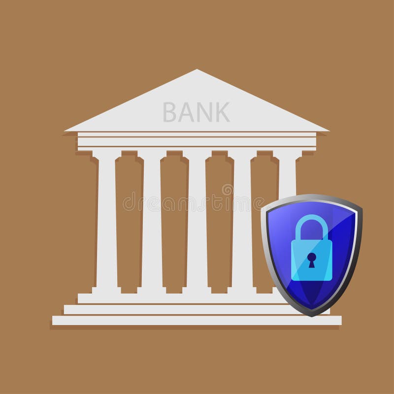 Bank Building and Shield Indicating Security and Encryption, Padlock ...