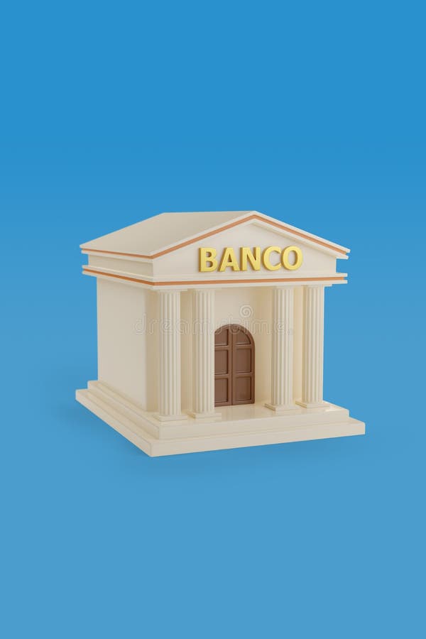 Bank Building with Bank Text in Spanish on Blue Background. 3d ...