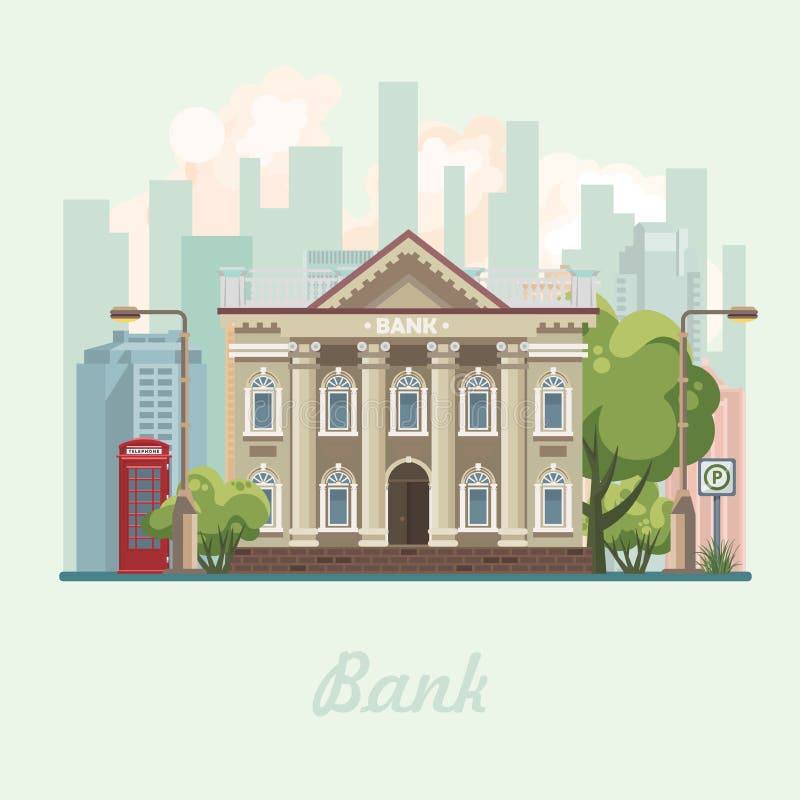 Bank Building Vector Illustration in Flat Design. Stock Vector ...
