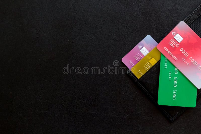 Bank Card, Debit, Credit on Black Background Top View Copyspace ...
