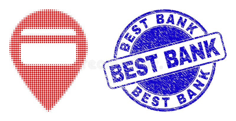Bank Card Pointer in Halftone Dot Style with Blue Distress Best Bank ...