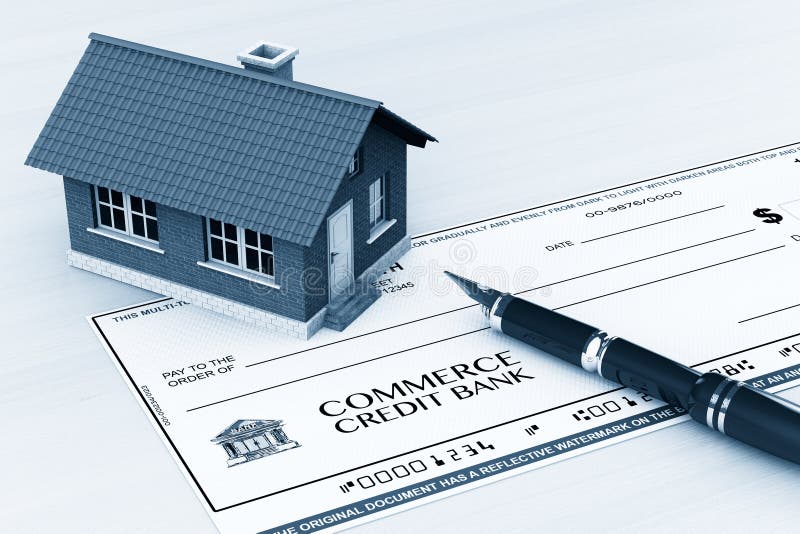 Bank Check with House and Pen Stock Photo - Image of deduct, finances ...
