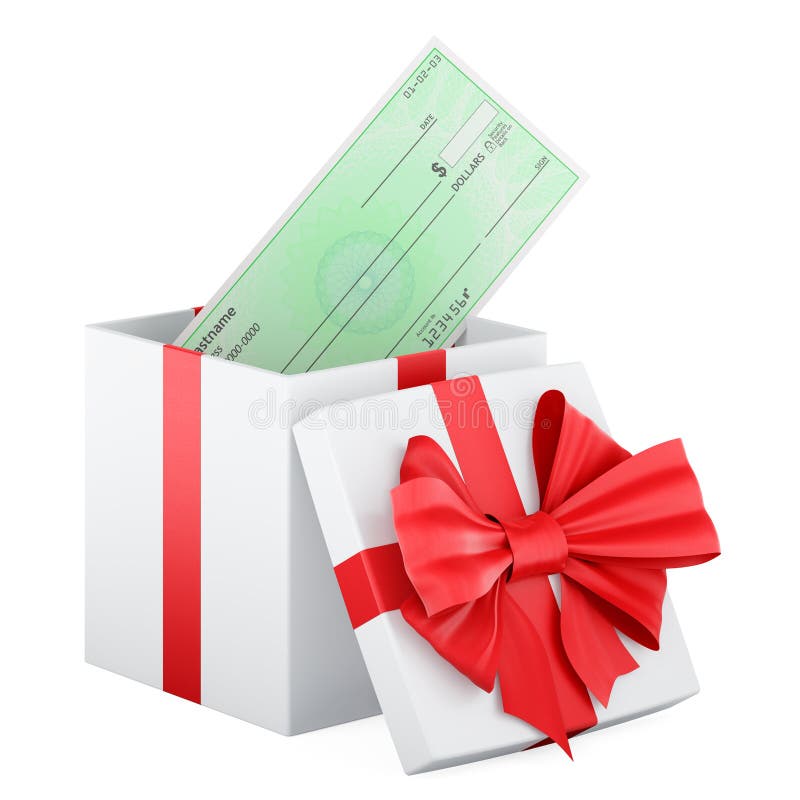 Bank Cheque Inside Gift Box, Gift Concept. 3D Rendering Stock ...