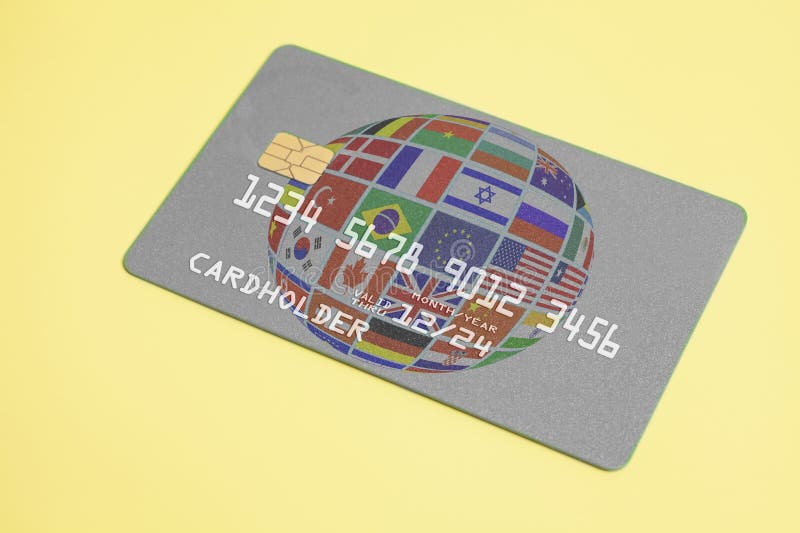 Bank Credit Card with Globe and Flags of All Countries. Stock Image ...