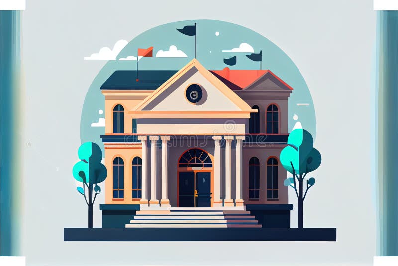 Bank Drawing with Entrance Groups. Generative AI Stock Illustration ...